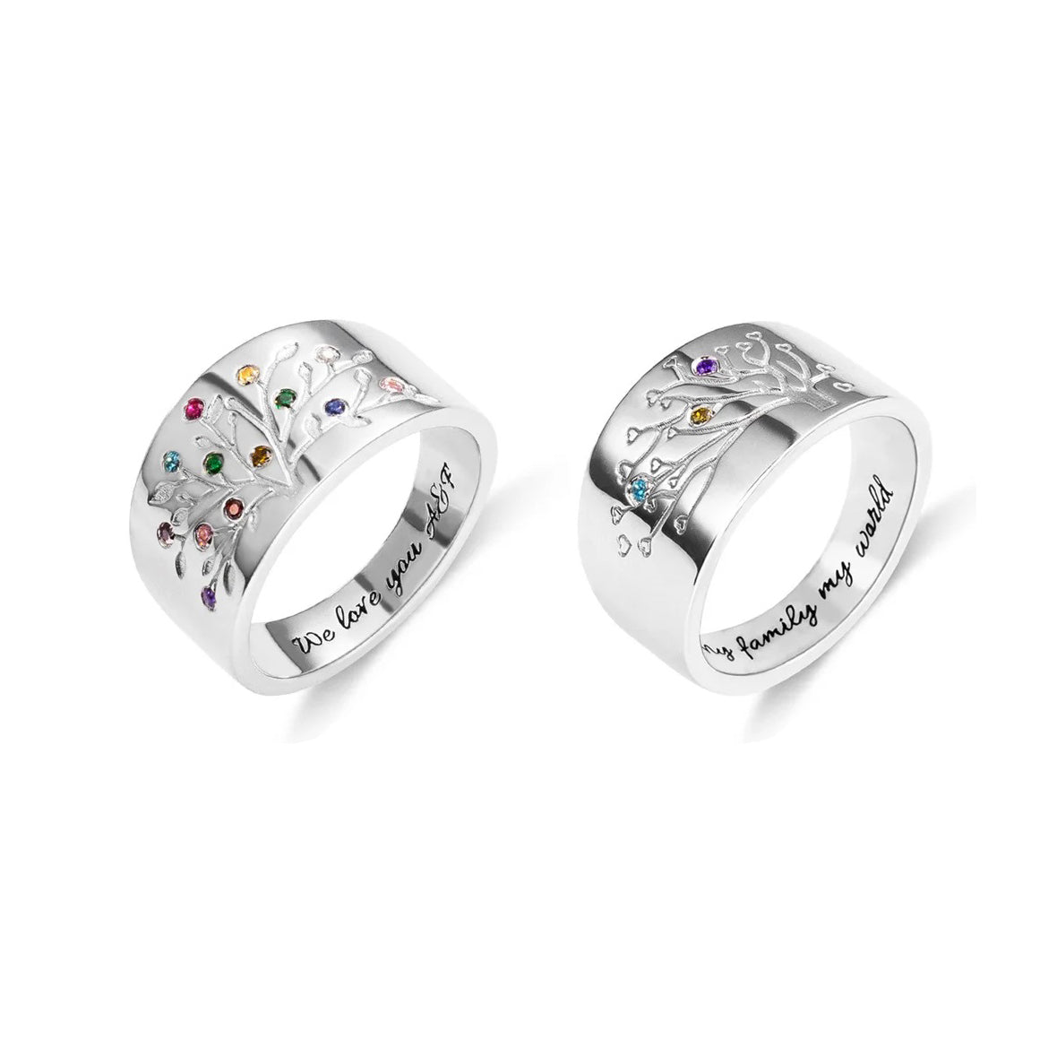 Family Tree Ring with Personalised Birthstone Leaves – United Bracelets